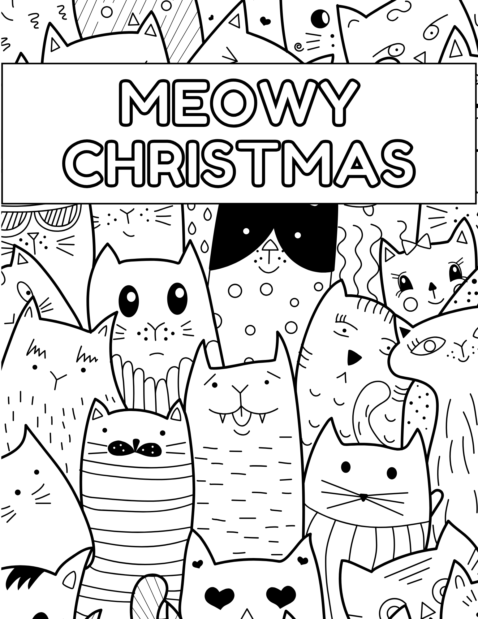 Meowy Christmas Coloring Page - My Fingers Fly